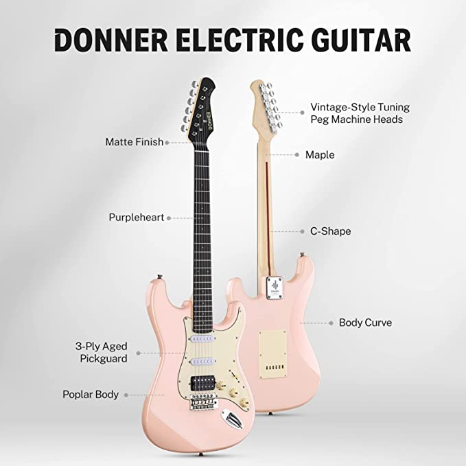 Donner Designer Series DST-200P Elektro Gitar Paketi (Pembe) | doremusic