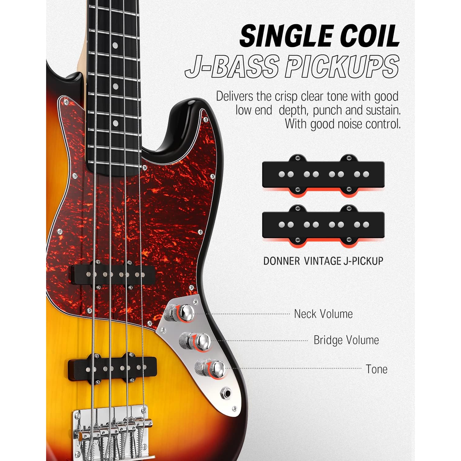 Donner DJB-510D JB-Style Bas Gitar (Sunburst) | doremusic