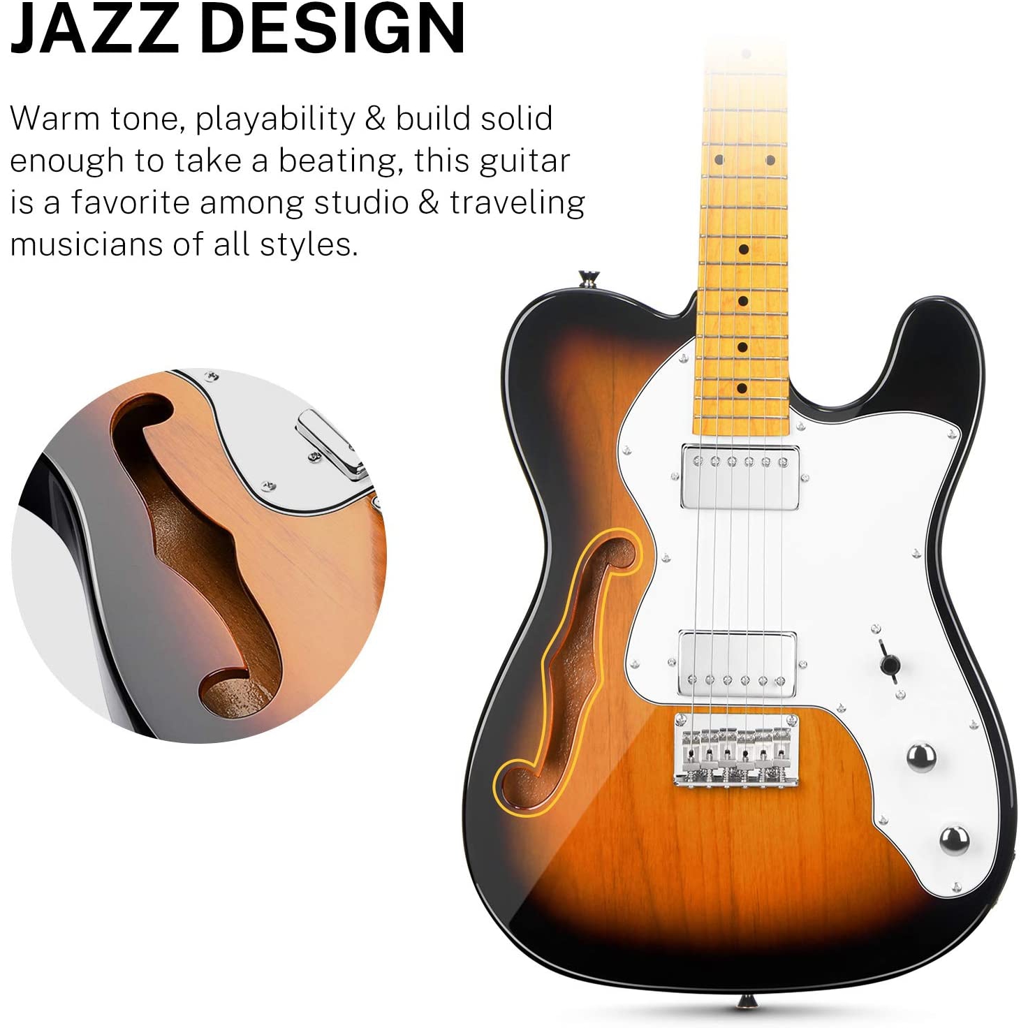 Donner DJC-1000S TL Thinline F Hole Elektro Gitar Paketi (Sunburst ...