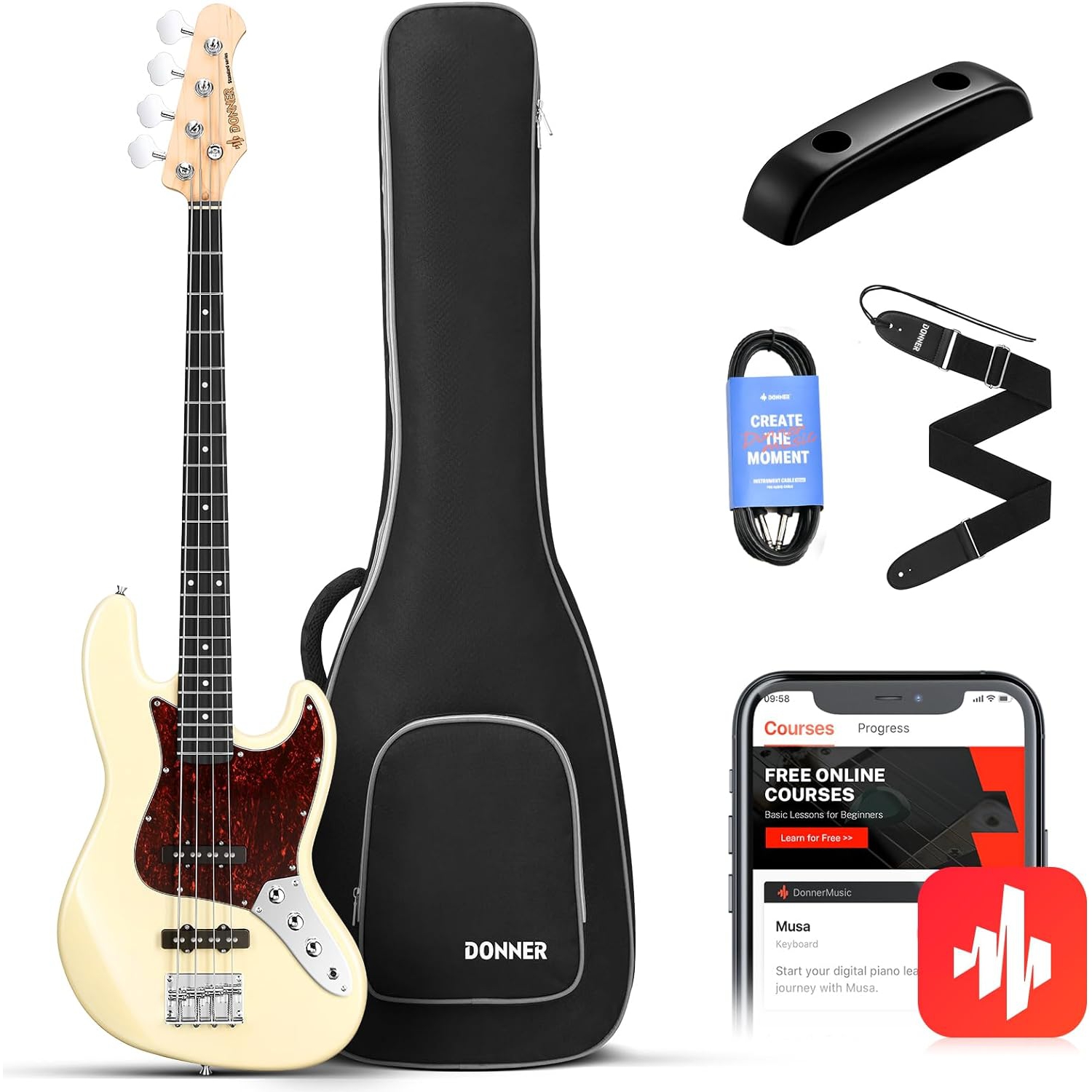 Donner DPB-510R JB-Style Bas Gitar (Vintage White) | doremusic