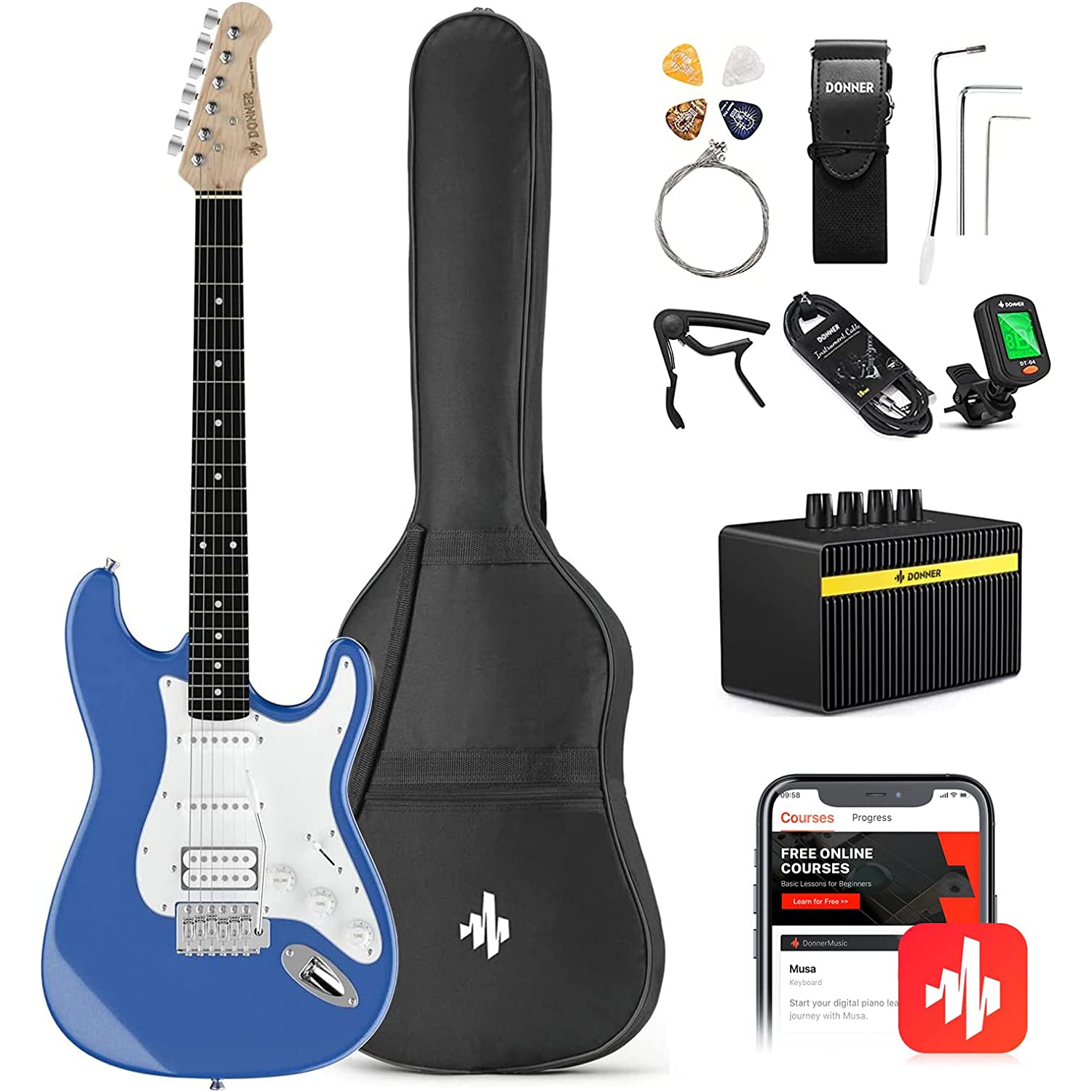 Donner DST-100T Elektro Gitar Seti (Lake Blue) | doremusic