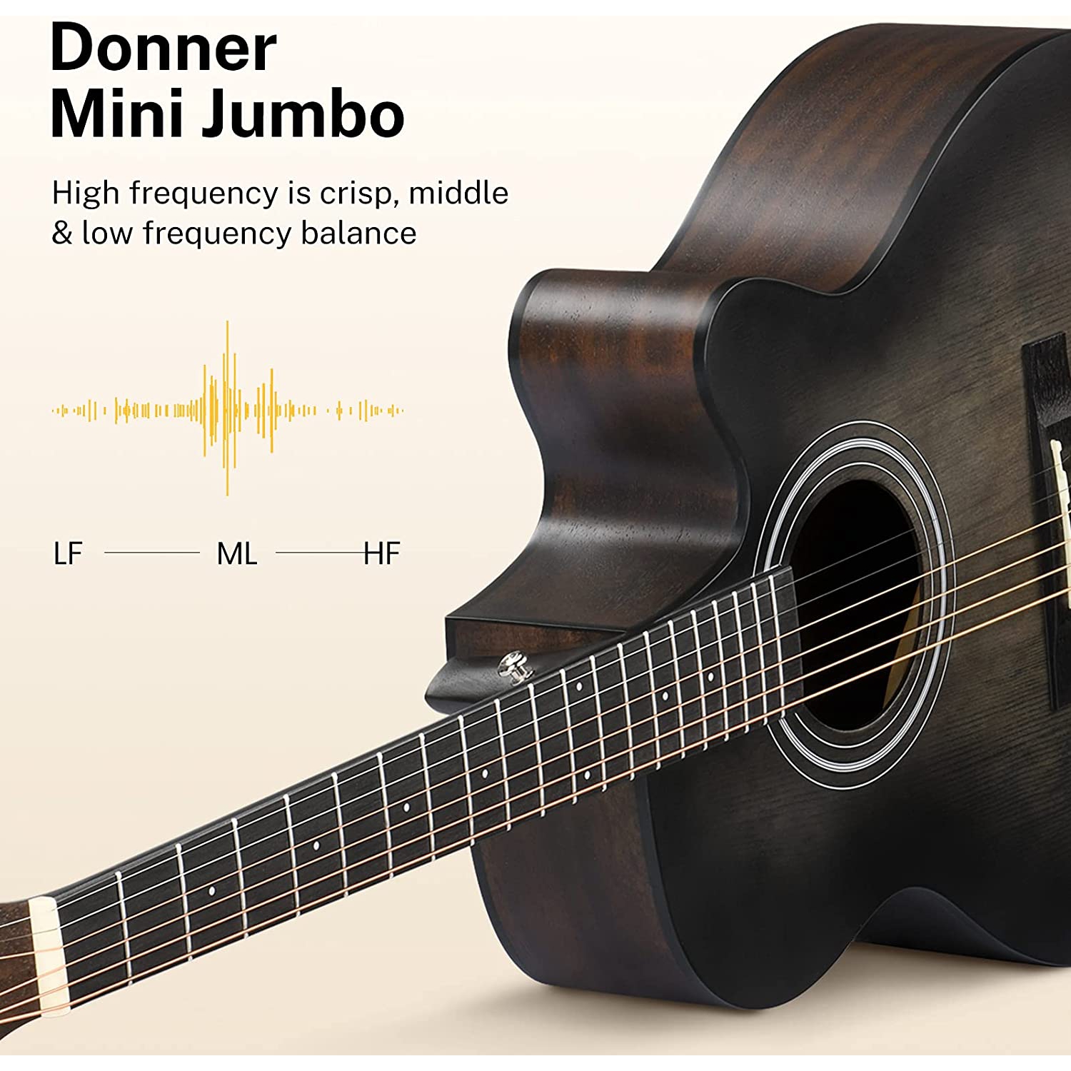 Donner EC2077 Mini Jumbo Cutaway Akustik Gitar Paketi (Transparent ...