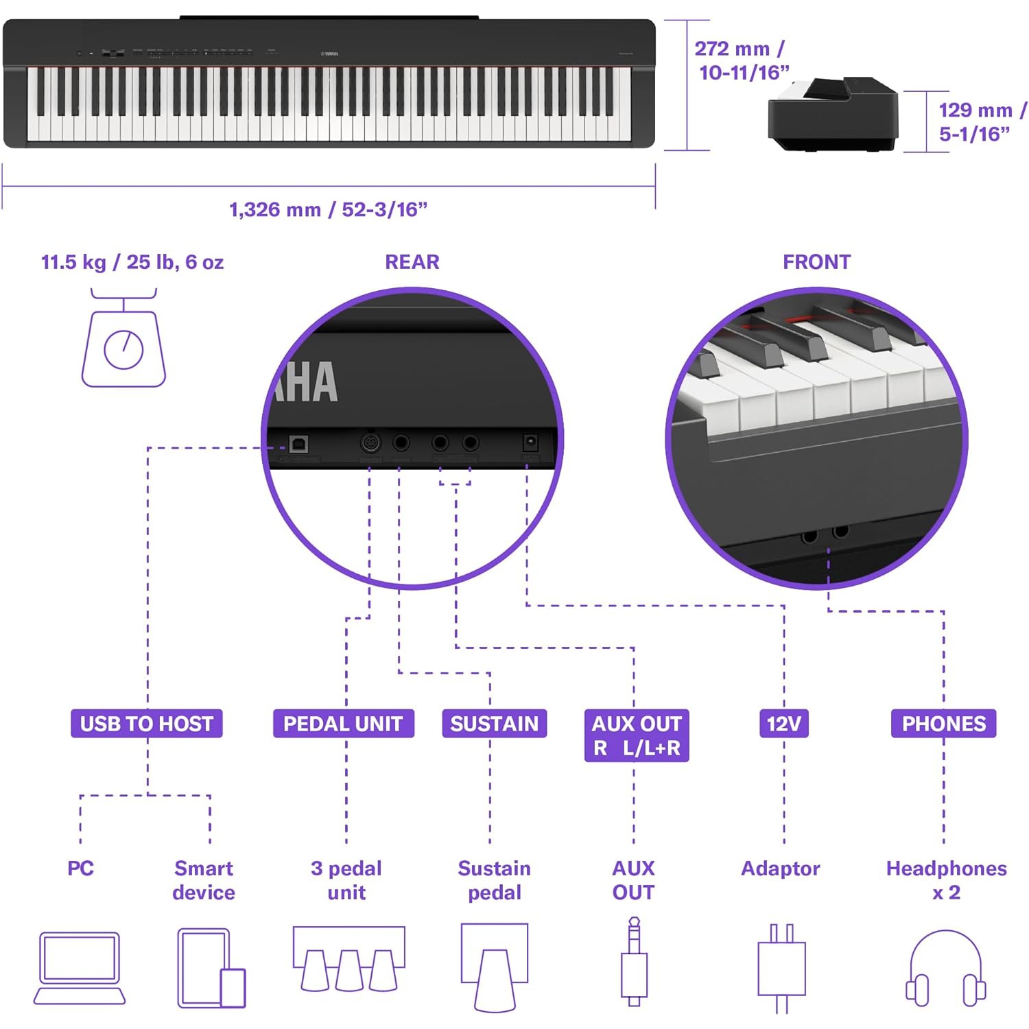 Yamaha P-225B-L200 88-Tuşlu Dijital Piyano Set (Siyah) | doremusic